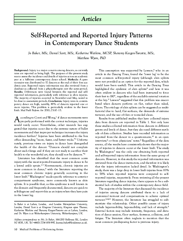 (PDF) Self-Reported and Reported Injury Patterns in Contemporary Dance ...