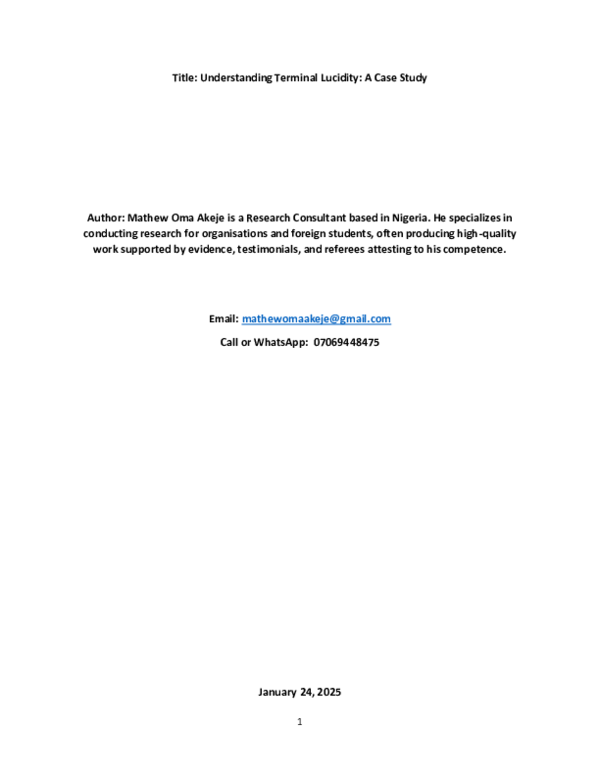 (PDF) Understanding Terminal Lucidity