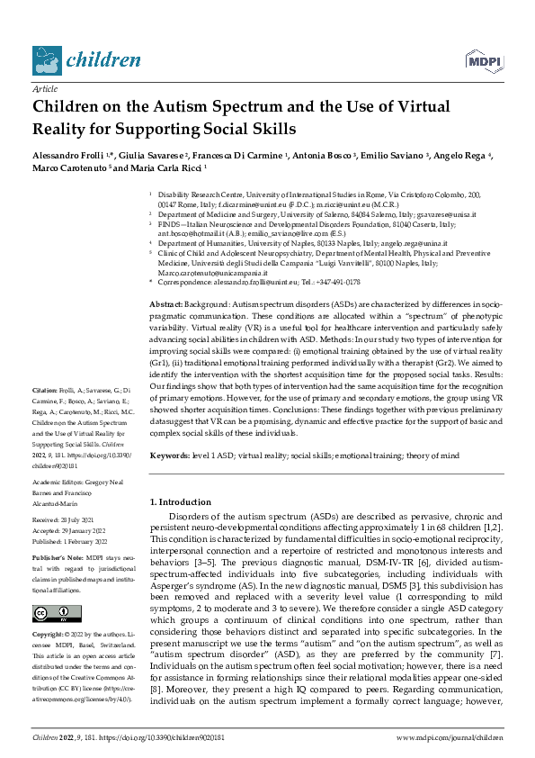 (PDF) Children on the Autism Spectrum and the Use of Virtual Reality ...
