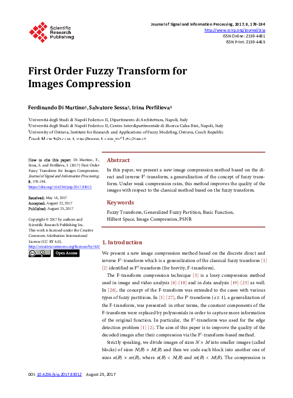 (PDF) First Order Fuzzy Transform for Images Compression