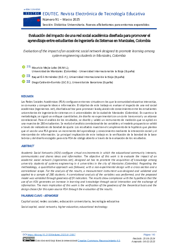 (PDF) Evaluación del impacto de una red social académica diseñada para promover el aprendizaje ...