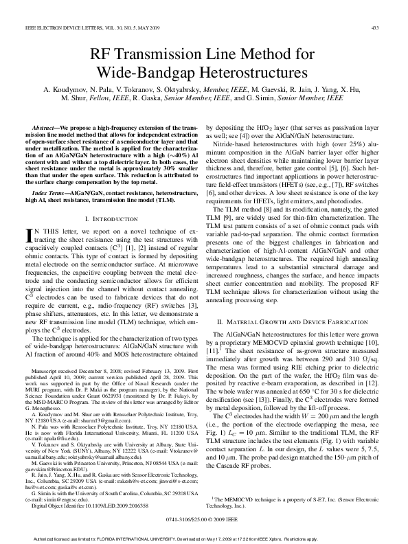 (PDF) RF Transmission Line Method for Wide-Bandgap Heterostructures