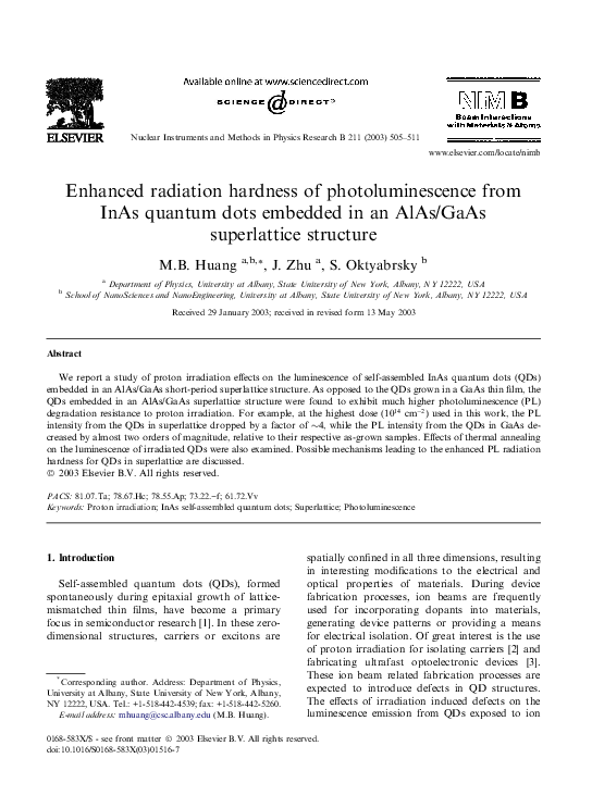 (PDF) Enhanced radiation hardness of photoluminescence from InAs ...