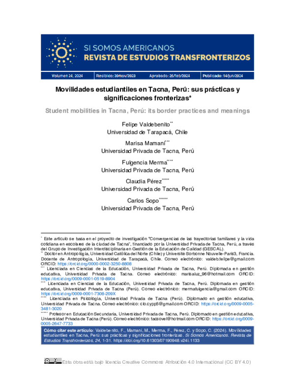 (PDF) Movilidades estudiantiles en Tacna, Perú: sus prácticas y significaciones fronterizas ...