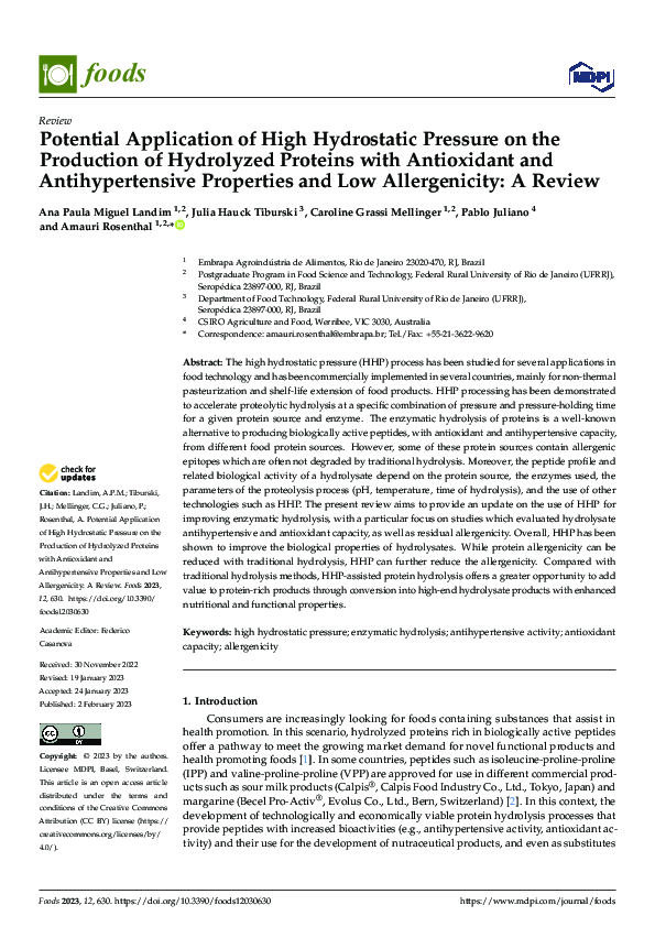 (PDF) Potential Application of High Hydrostatic Pressure on the Production of Hydrolyzed ...
