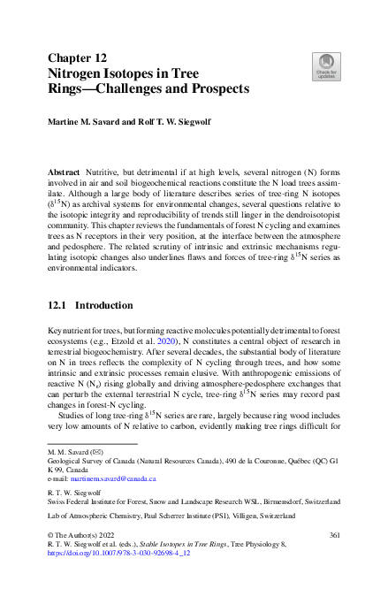 (PDF) Nitrogen Isotopes in Tree Rings—Challenges and Prospects