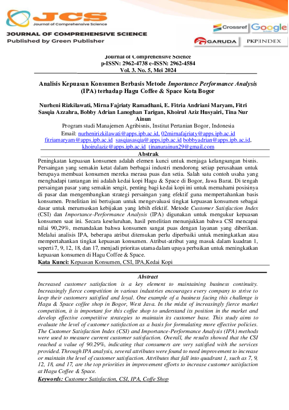 (PDF) Analisis Kepuasan Konsumen Berbasis Metode Importance Performance ...