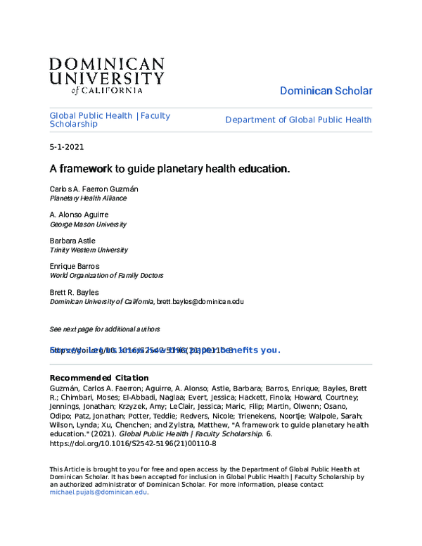 (PDF) A framework to guide planetary health education