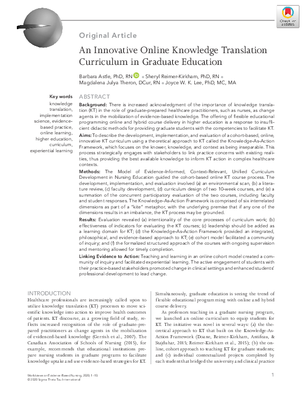 (PDF) An Innovative Online Knowledge Translation Curriculum in Graduate ...