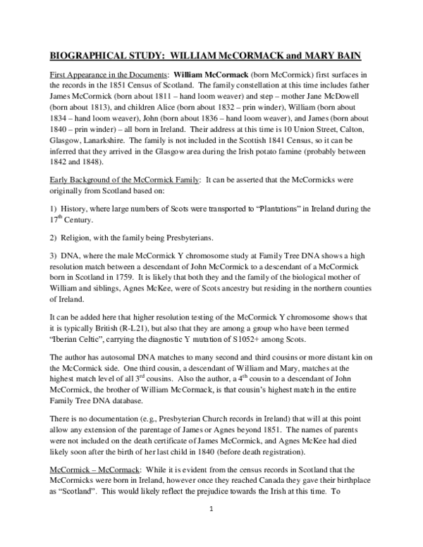 (PDF) William Mc Cormack and Mary Bain Biography