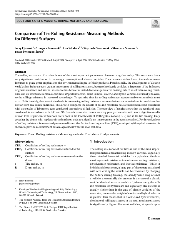 (PDF) Comparison of Tire Rolling Resistance Measuring Methods for ...