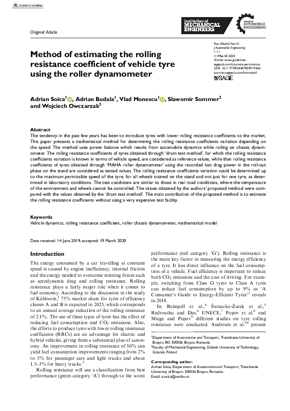 (PDF) Method of estimating the rolling resistance coefficient of ...