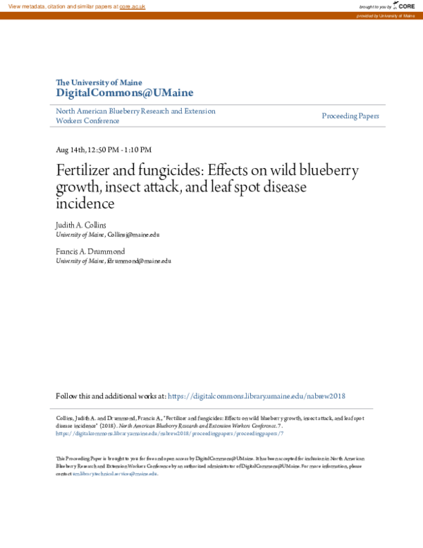 (PDF) Fertilizer and fungicides: Effects on wild blueberry growth ...