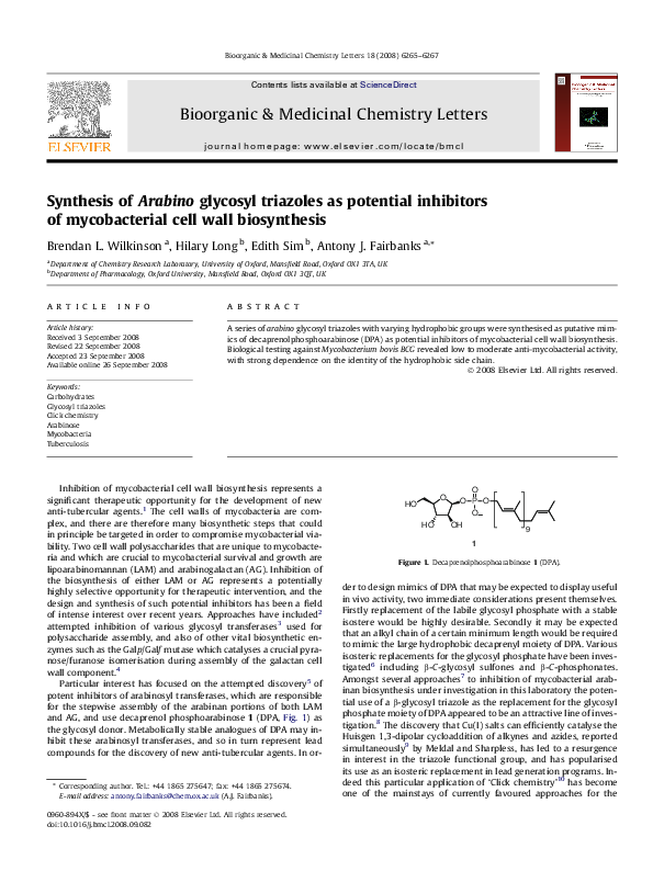 (PDF) Synthesis of Arabino glycosyl triazoles as potential inhibitors ...