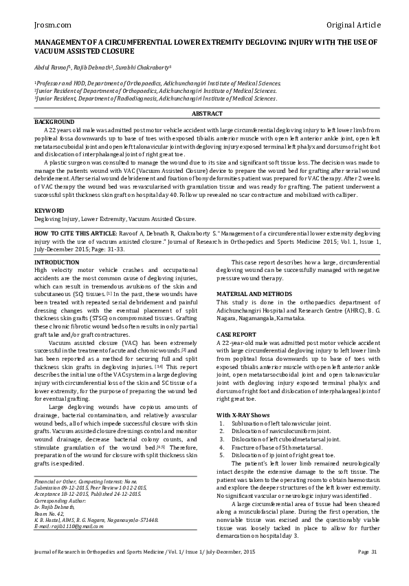 (PDF) Management of a Circumferential Lower Extremity Degloving Injury with the Use of Vacuum ...