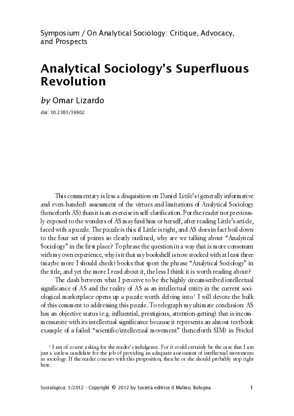(PDF) Analytical Sociology's Superfluous Revolution