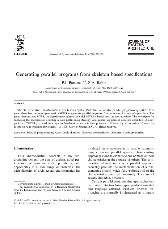 (PDF) Generating parallel programs from skeleton based specifications