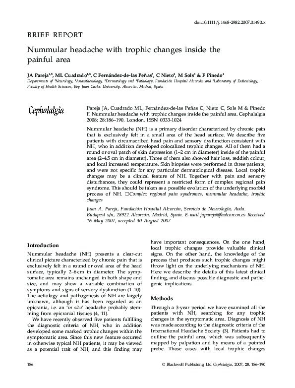 (PDF) Nummular headache with trophic changes inside the painful area