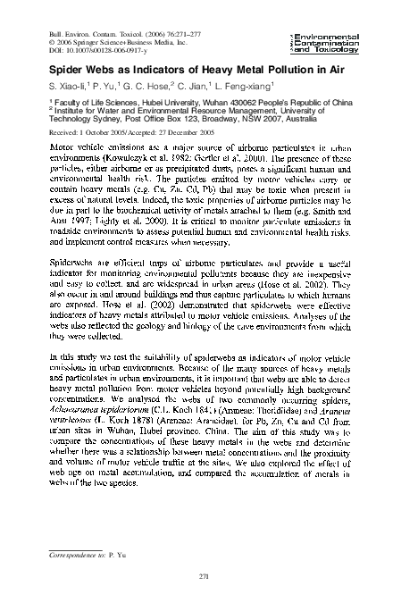 (PDF) Spider Webs as Indicators of Heavy Metal Pollution in Air