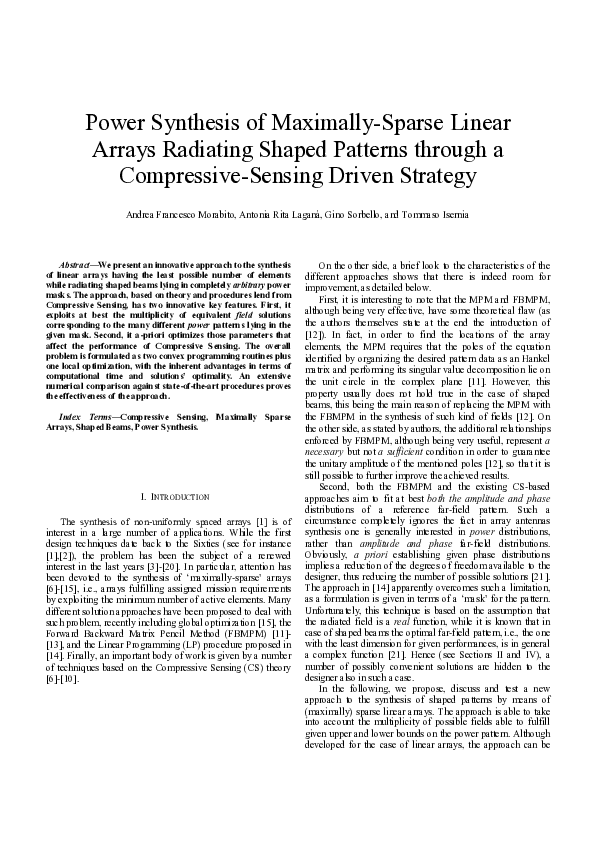 (PDF) Power Synthesis of Maximally-Sparse Linear Arrays Radiating Shaped Patterns through a ...