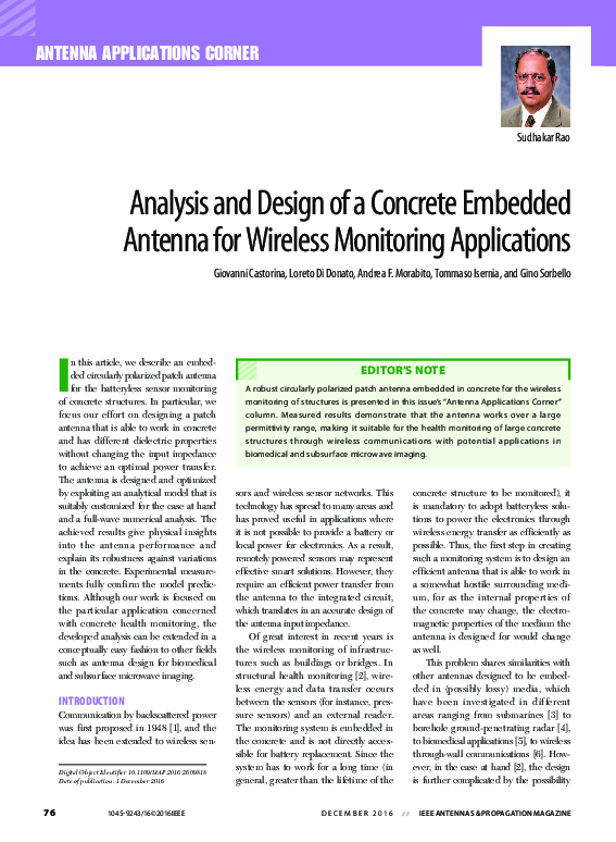 (PDF) Analysis and Design of a Concrete Embedded Antenna for Wireless ...