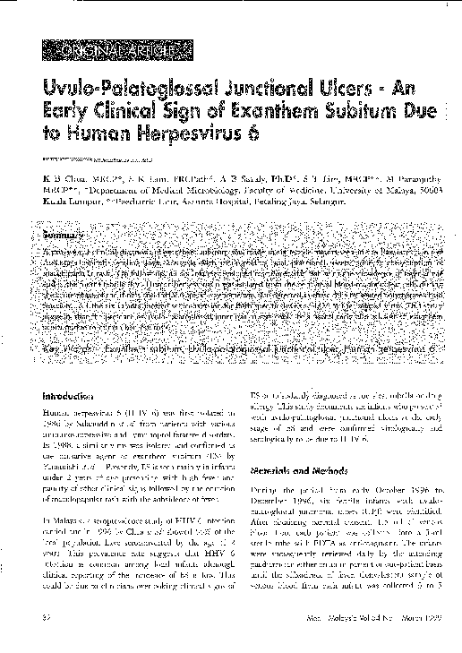 (PDF) Uvulo-palatoglossal junctional ulcers--an early clinical sign of ...