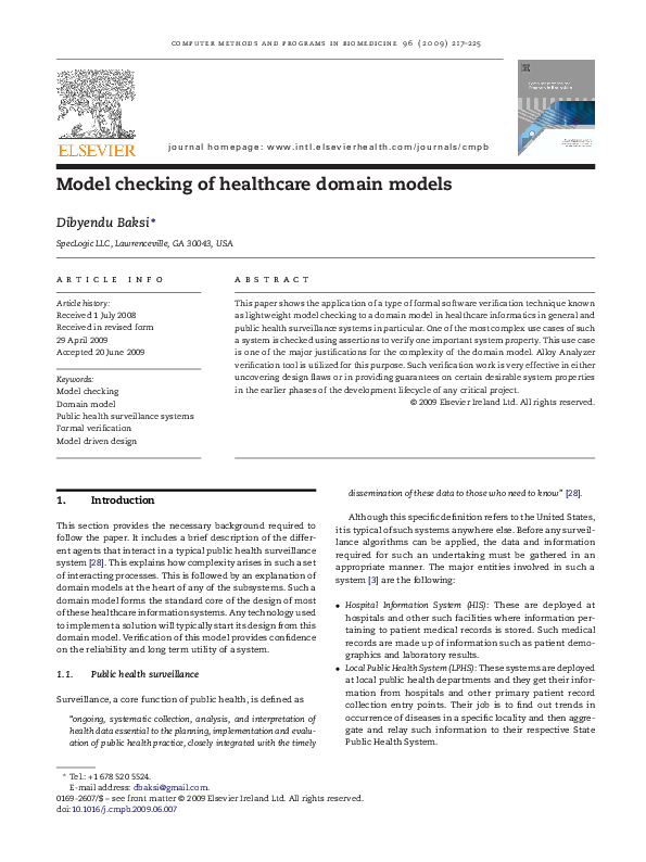 (PDF) Model checking of healthcare domain models