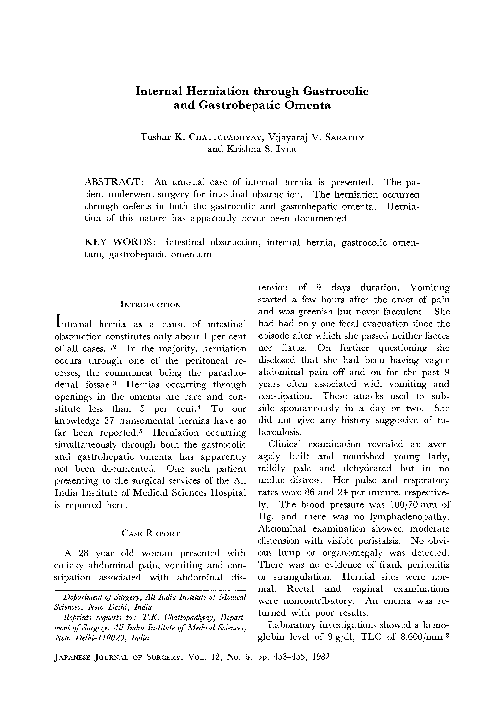 (PDF) Internal herniation through gastrocolic and gastrohepatic omenta