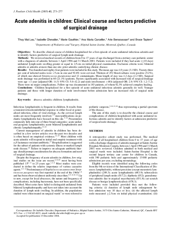 (PDF) Acute adenitis in children: Clinical course and factors ...