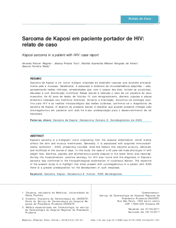 (PDF) Sarcoma de Kaposi em paciente portador de HIV: relato de caso