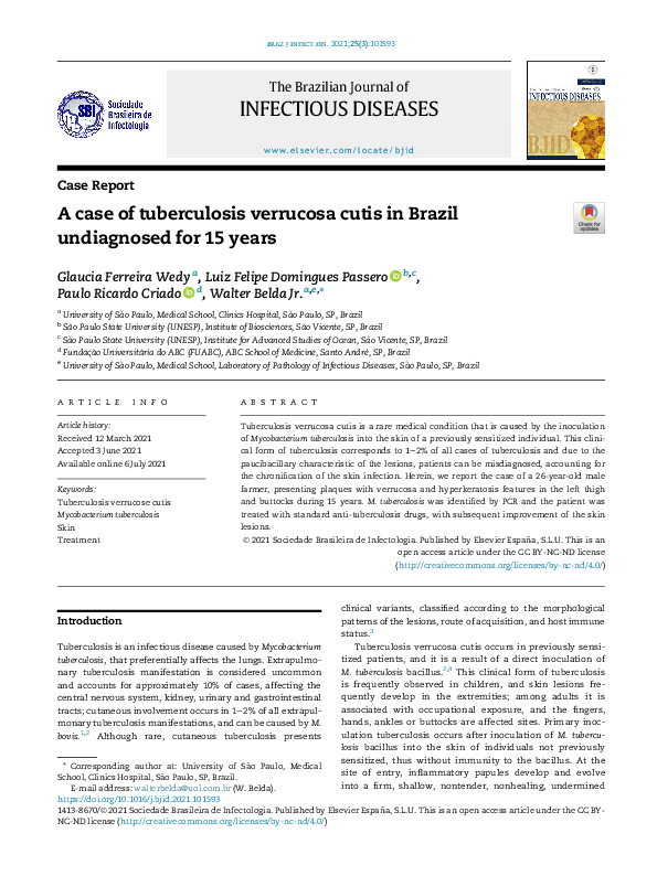 (PDF) A case of tuberculosis verrucosa cutis in Brazil undiagnosed for ...