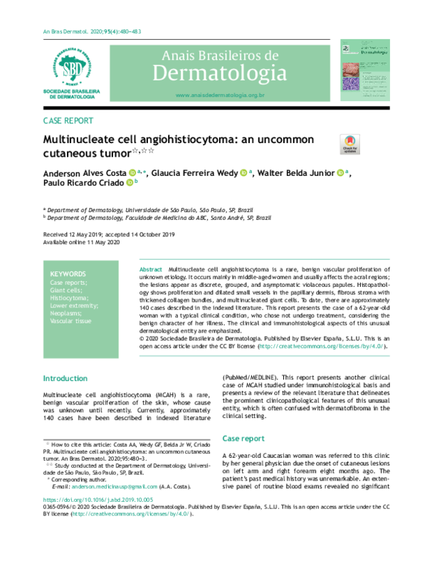 (PDF) Multinucleate cell angiohistiocytoma: an uncommon cutaneous tumor