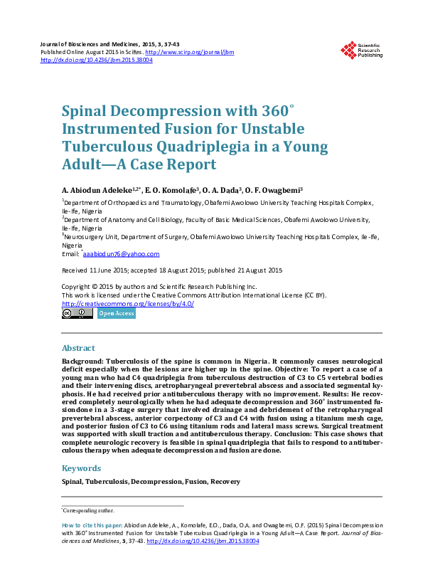(PDF) Spinal Decompression with 360° Instrumented Fusion for Unstable ...