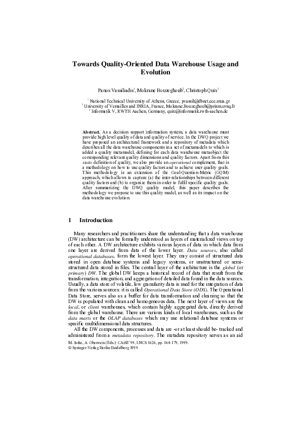 (PDF) Towards Quality-Oriented Data Warehouse Usage and Evolution