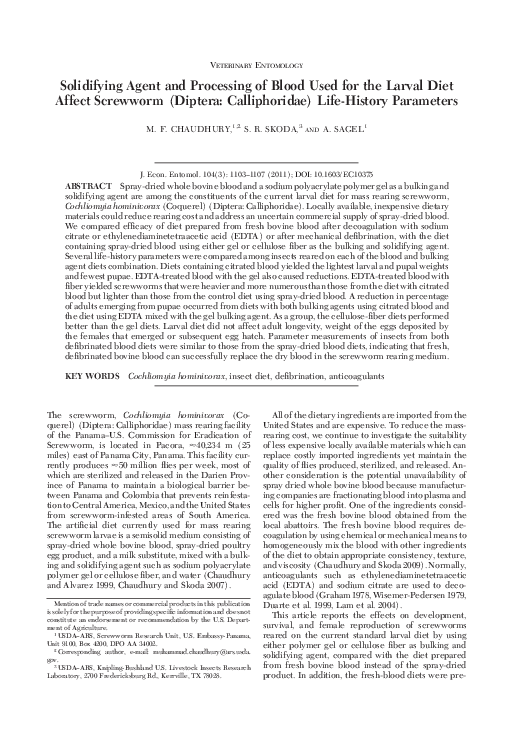 (PDF) Solidifying Agent and Processing of Blood Used for the Larval ...