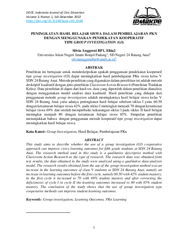 (PDF) Peningkatan Hasil Belajar Siswa dalam Pembelajaran PKN dengan Menggunakan Pendekatan ...