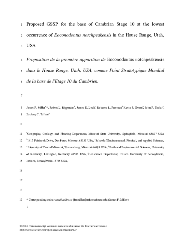 (PDF) Proposed GSSP for the base of Cambrian Stage 10 at the lowest occurrence of Eoconodontus ...