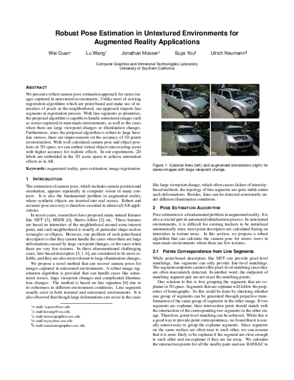 (PDF) Robust pose estimation in untextured environments for augmented reality applications