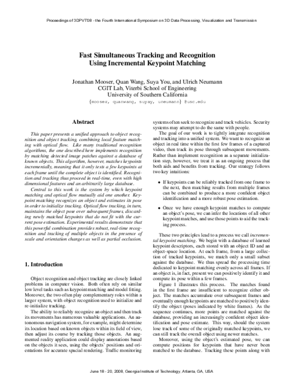 (PDF) Fast Simultaneous Tracking and Recognition Using Incremental Keypoint Matching
