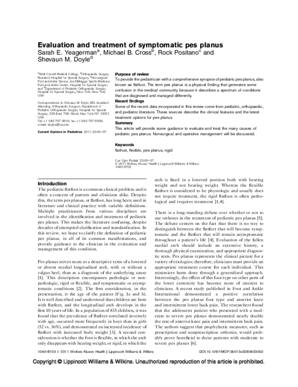 (PDF) Evaluation and treatment of symptomatic pes planus