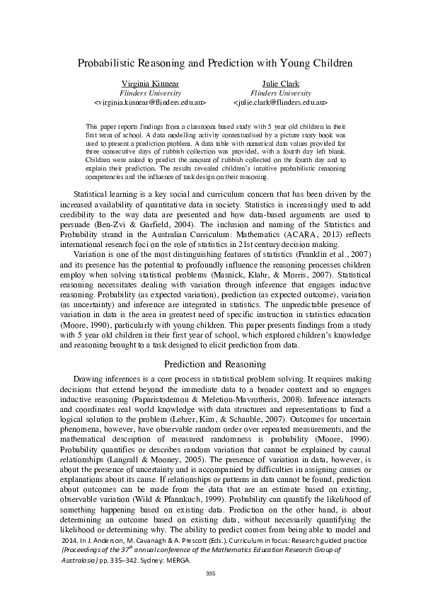(PDF) Probabilistic Reasoning and Prediction with Young Children