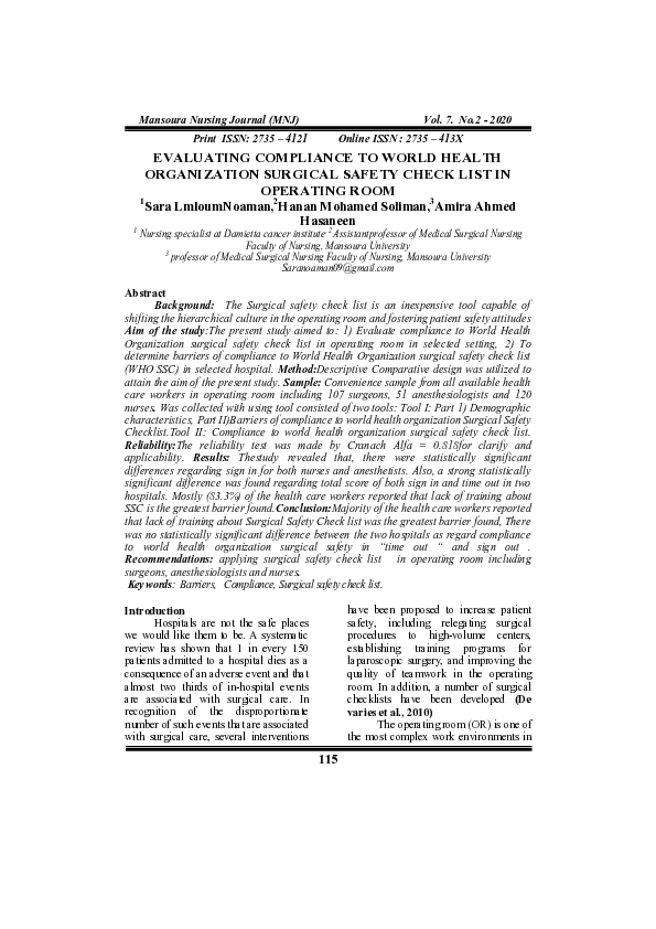 (PDF) Evaluating Compliance to World Health Organization Surgical ...