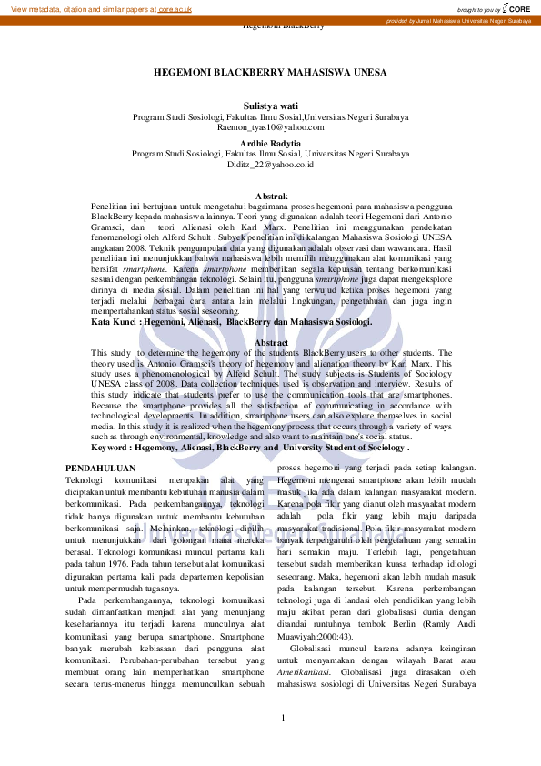 (PDF) Hegemoni Blackberry Mahasiswa Unesa