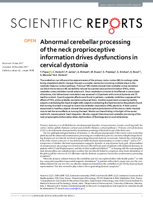 (PDF) Abnormal cerebellar processing of the neck proprioceptive ...