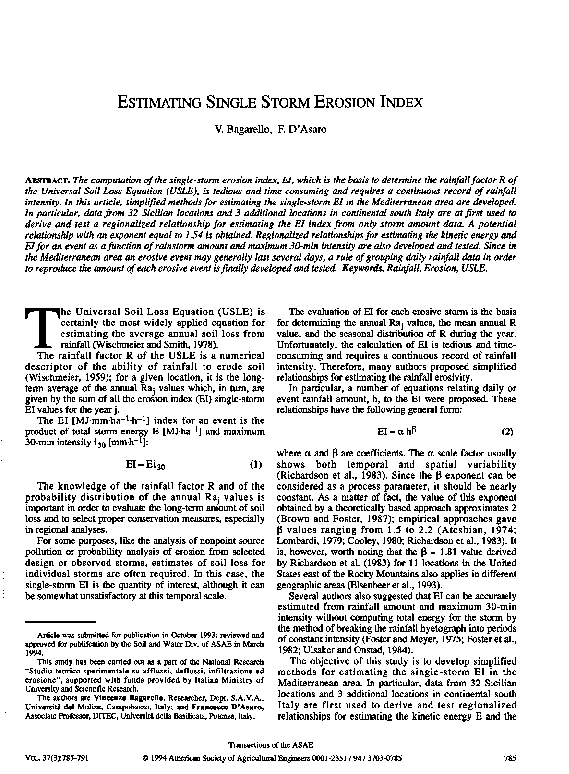 (PDF) Estimating Single Storm Erosion Index