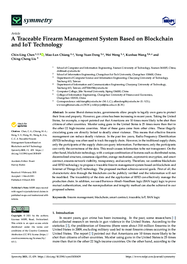 (PDF) A Traceable Firearm Management System Based on Blockchain and IoT Technology