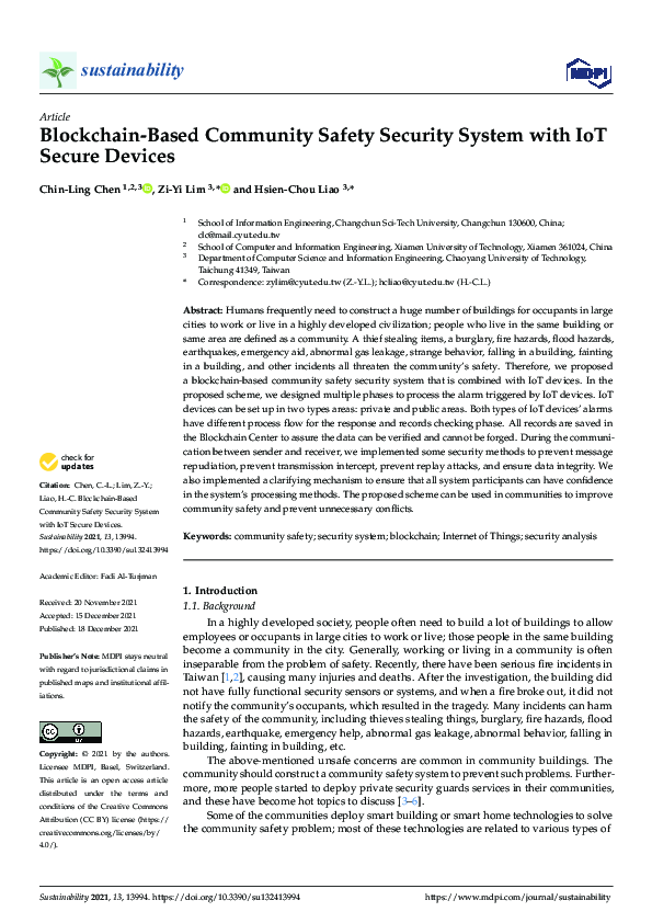 (PDF) Blockchain-Based Community Safety Security System with IoT Secure Devices