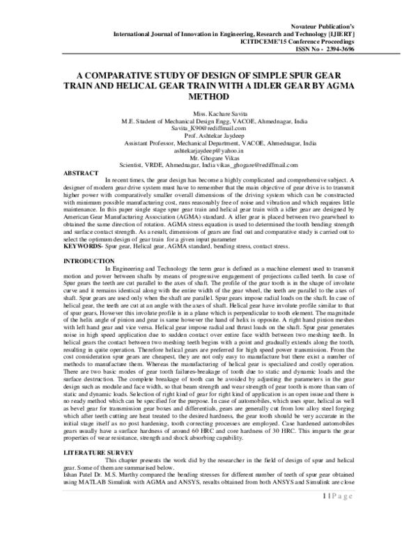 (PDF) A Comparative Study of Design of Simple Spur Gear Train and ...