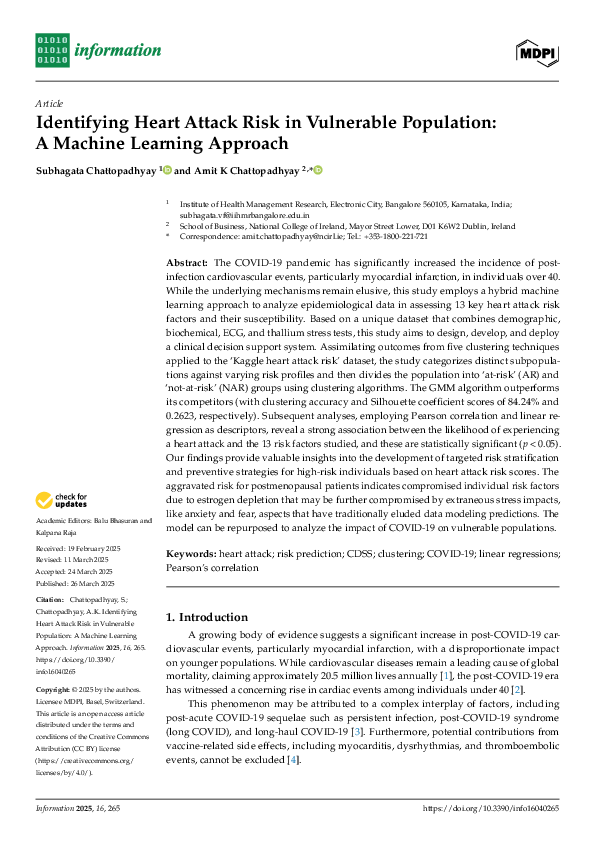 (PDF) Identifying Heart Attack Risk in Vulnerable Population: A Machine ...