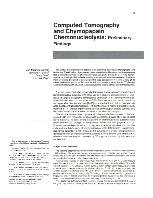 (PDF) Computed Tomography and Chymopapain Chemonucleolysis: Preliminary ...